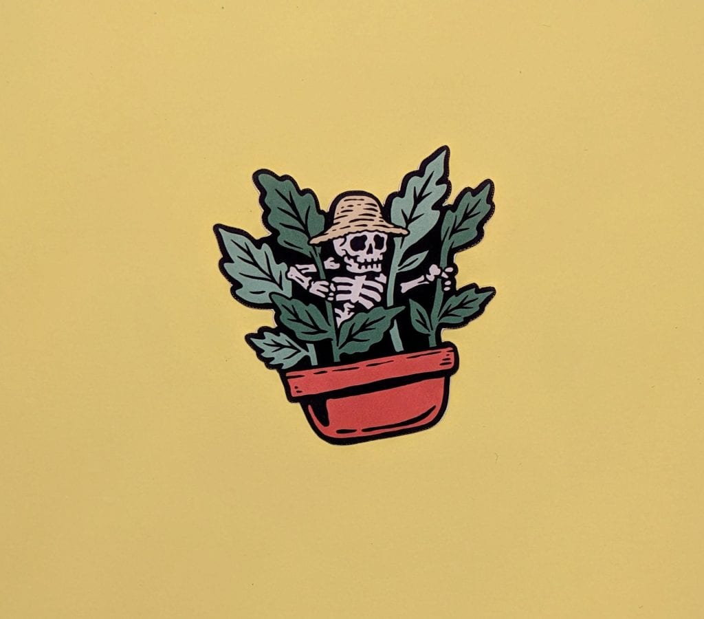 Bony Botanist: Skeleton in a Potted Plant Sticker | Botanist Sticker ...