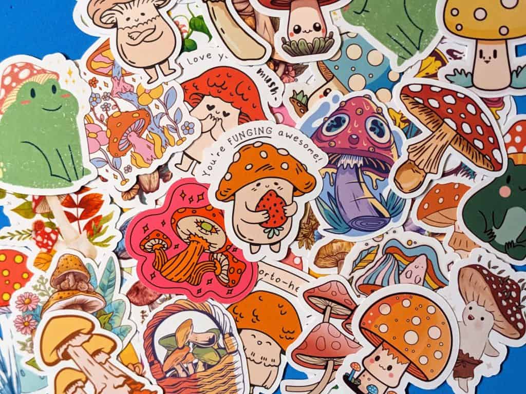 50 Mushrooms Sticker Pack | Aesthetic Fungi Vinyl Stickers - Five Stickers